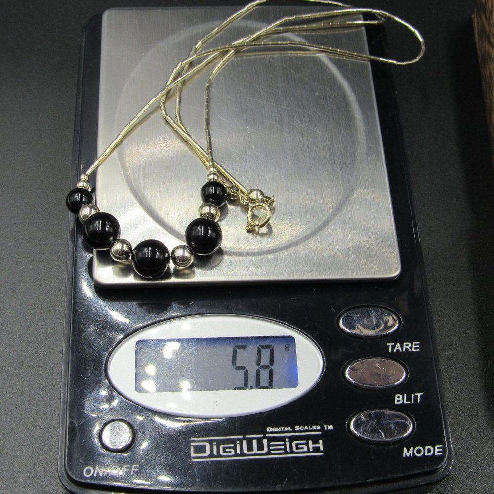 18" Sterling Silver Segmented Black Orb Necklace Vint… - Gem